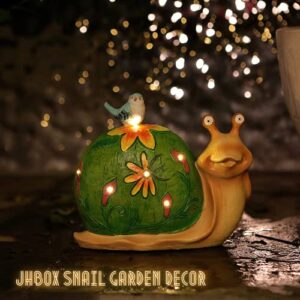 JHBOX Garden Statues Snails Decor, Resin Art Statue Ornaments with Solar LED Lights, Outdoor Garden Decorations Lighting for Yard, Patio, Lawn, Flowerbed, Deck, Doorsteps