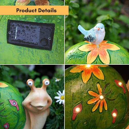 JHBOX Garden Statues Snails Decor, Resin Art Statue Ornaments with Solar LED Lights, Outdoor Garden Decorations Lighting for Yard, Patio, Lawn, Flowerbed, Deck, Doorsteps