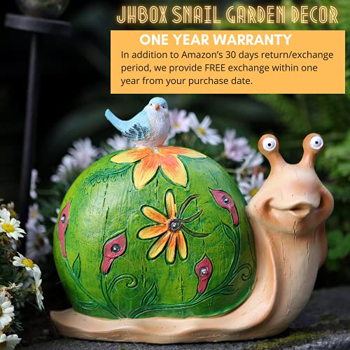 JHBOX Garden Statues Snails Decor, Resin Art Statue Ornaments with Solar LED Lights, Outdoor Garden Decorations Lighting for Yard, Patio, Lawn, Flowerbed, Deck, Doorsteps