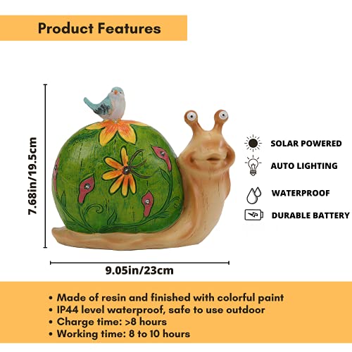 JHBOX Garden Statues Snails Decor, Resin Art Statue Ornaments with Solar LED Lights, Outdoor Garden Decorations Lighting for Yard, Patio, Lawn, Flowerbed, Deck, Doorsteps