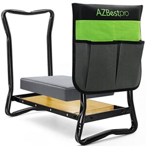 azbestpro bamboo garden kneeler and seat heavy duty, upgrade gardening bench and 2-inch thick kneeling pad 1 larger tool bags, gardening gift for women men, for gardeners