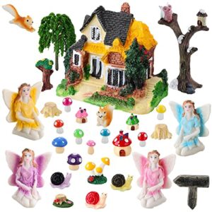 40 pcs fairy garden accessories fairy garden miniatures figurines outdoor fairy garden house kit fairy house and fairies for fairy garden girl fly wing dollhouse decor for home garden lawn decoration