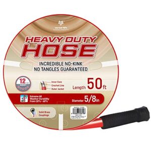 solution4patio homes garden hose red kink free 5/8 in. x 50 ft. commercial hose, no leaking, heavy duty, brass fittings 12 year warranty, no dop, environmental-friendly