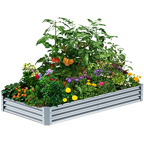 8×4×1FT Galvanized Raised Garden Bed Kit, PETNOZ Easy Quick Setup Raised Garden Boxes Outdoor With Metal Stake To Fix, Optional Size Rustproof Planter Box With No Bottom For Vegetables, Flowers, Herbs