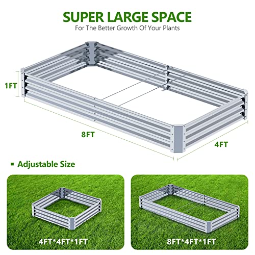 8×4×1FT Galvanized Raised Garden Bed Kit, PETNOZ Easy Quick Setup Raised Garden Boxes Outdoor With Metal Stake To Fix, Optional Size Rustproof Planter Box With No Bottom For Vegetables, Flowers, Herbs