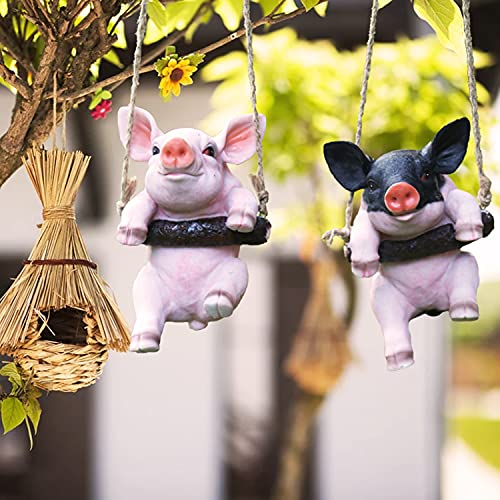 EXQUAILTY Pig Statues Outdoor,Hanging Pig Home and Gardening Decoration,Large Pig Garden Figurines,Pig Decor Outside,Charmingly Naive Pig Statues Home Decoration (PK)