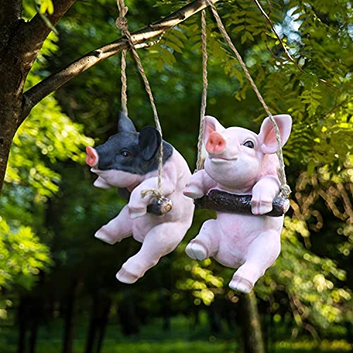 EXQUAILTY Pig Statues Outdoor,Hanging Pig Home and Gardening Decoration,Large Pig Garden Figurines,Pig Decor Outside,Charmingly Naive Pig Statues Home Decoration (PK)