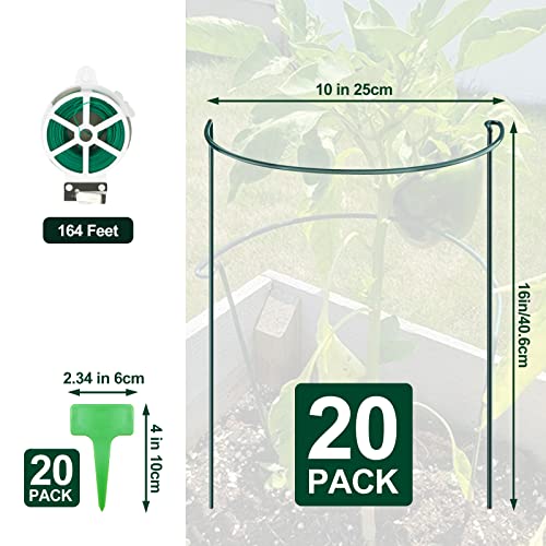 BLIKA 20 Pack Garden Plant Support Stake, 10" Wide x 16" High Half Round Metal Plant Stake, Plant Supports for Outdoor Plants, Outdoor Tall Plant Support Ring Cage, Plant Support Rings