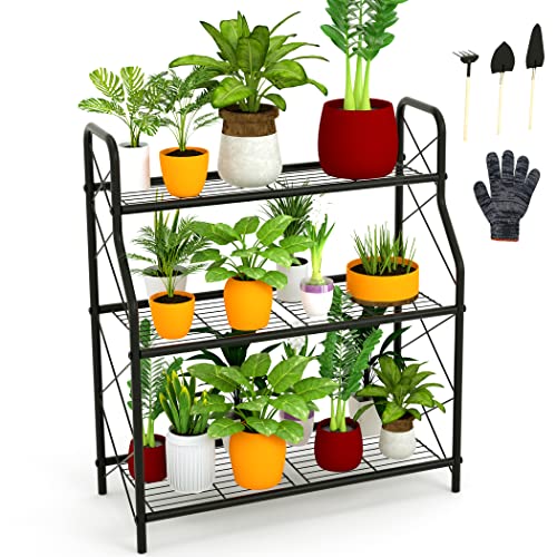 TIDANT 3 Tiers Plant Stand Indoor,Plant Stand shelf,3 Tiers Metal grid for Indoor Outdoor Plant Holder,for Garden,Balcony,Patio,Living Room.