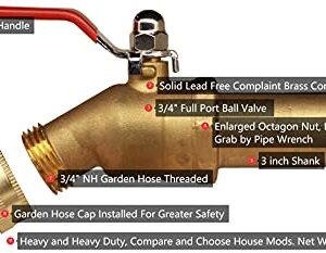 House Mods HMP011 LF Compliant Brass 3/4" MIP Water Heater Drain/Flush Valve(Full Port, Ball Valve, 3 inch Shank, W/ Garden Hose Cap)