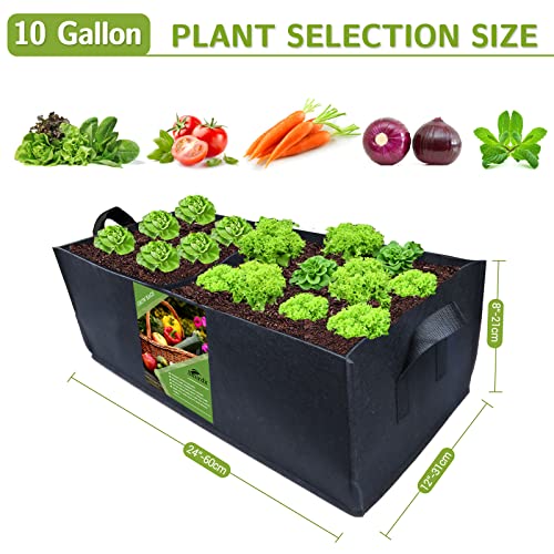 2 Pcs Plant Grow Bag with Handles, 10 Gallon Black Rectangle Heavy Fabric Raised Garden Bed for Vegetable Potato Onion, Durable Breathe Cloth Planting Container Pot for Indoor and Outdoor