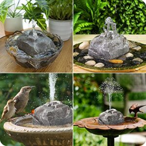 Solar Fountain Bird Bath with Solar Panel, Rockery Granite Water Bubbler with 5 Nozzles Solar Water Fountain for Birdbath Outdoor, Pond, Patio Garden, and Fish Tank