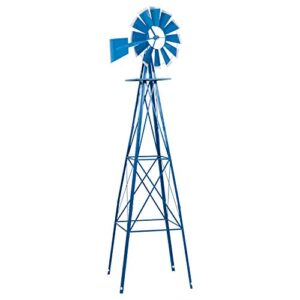 patiomore 8ft windmill yard garden metal ornamental wind mill weather vane for garden lawn backyard, blue