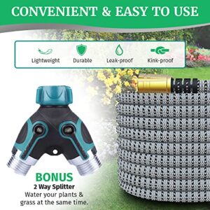 OUTMILE 25FT Expandable Garden Hose with 9-Way Ergonomic Metal Spray Nozzle, Anti-Kink Flexible Garden Hose, Premium Brass Connectors, Durable Anti-Leak Fabric, Bonus 2-Way Splitter, Storage Bag