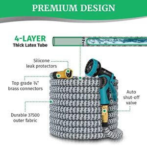 OUTMILE 25FT Expandable Garden Hose with 9-Way Ergonomic Metal Spray Nozzle, Anti-Kink Flexible Garden Hose, Premium Brass Connectors, Durable Anti-Leak Fabric, Bonus 2-Way Splitter, Storage Bag