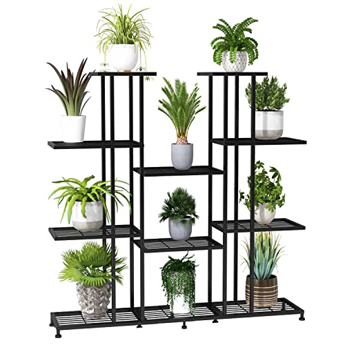 Metal Plant Stand, 9 Tiers Multifunctional Plant Stands for Indoor Plants, Decorative Black Steel Plant Shelf for Indoor Patio Garden Balcony and Yard(9 Tier)