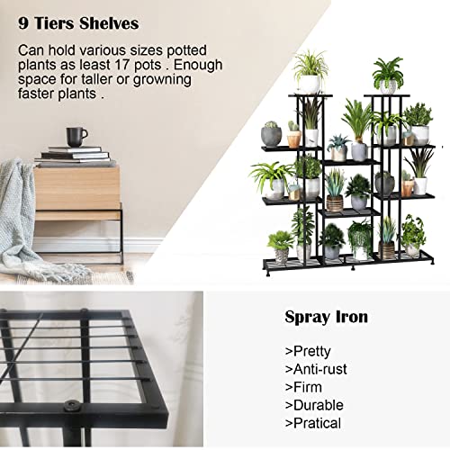 Metal Plant Stand, 9 Tiers Multifunctional Plant Stands for Indoor Plants, Decorative Black Steel Plant Shelf for Indoor Patio Garden Balcony and Yard(9 Tier)