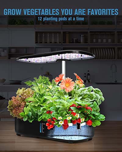 ONME Hydroponics Growing System, Indoor Herb Garden Kit with Grow Light, Indoor Gardening System with 12 Plant Pots, Aero Garden with Quiet Smart Water Pump Height Adjustable