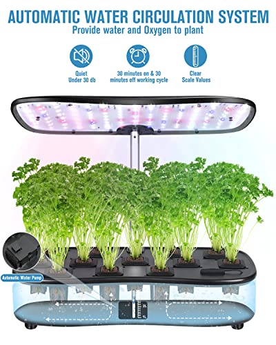 ONME Hydroponics Growing System, Indoor Herb Garden Kit with Grow Light, Indoor Gardening System with 12 Plant Pots, Aero Garden with Quiet Smart Water Pump Height Adjustable