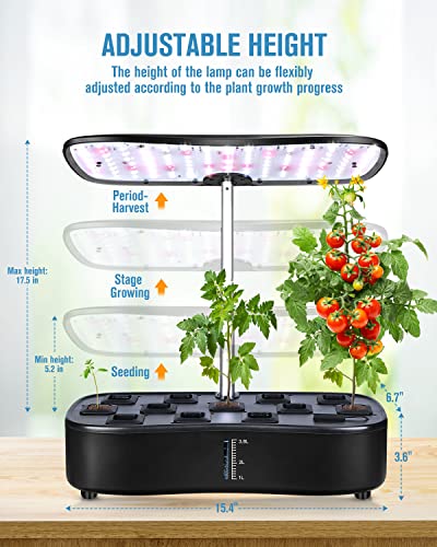 ONME Hydroponics Growing System, Indoor Herb Garden Kit with Grow Light, Indoor Gardening System with 12 Plant Pots, Aero Garden with Quiet Smart Water Pump Height Adjustable