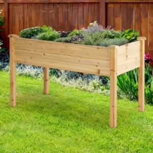 Idzo Raised Garden Bed with Legs, Durable Elevated Garden Box with Wax Oil Coated, 48x24x30in Wood Planter with Big Planter Box Load Up to 220 Pounds, Ergonomic Height for Convenient Plants Care