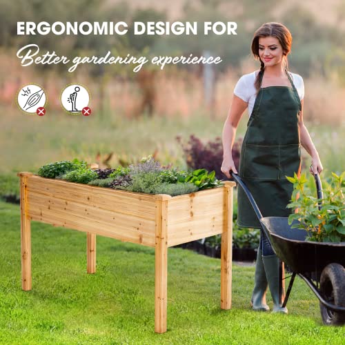 Idzo Raised Garden Bed with Legs, Durable Elevated Garden Box with Wax Oil Coated, 48x24x30in Wood Planter with Big Planter Box Load Up to 220 Pounds, Ergonomic Height for Convenient Plants Care