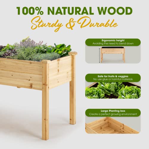 Idzo Raised Garden Bed with Legs, Durable Elevated Garden Box with Wax Oil Coated, 48x24x30in Wood Planter with Big Planter Box Load Up to 220 Pounds, Ergonomic Height for Convenient Plants Care