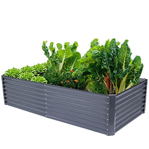 KGAR 8x4x2ft Metal Raised Garden Bed Outdoor Garden Raised Planter Box for Vegetables Flowers Herbs, Dark Grey