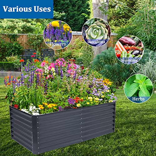 KGAR 8x4x2ft Metal Raised Garden Bed Outdoor Garden Raised Planter Box for Vegetables Flowers Herbs, Dark Grey