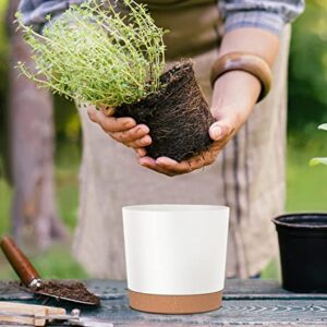 Plastic Plant Pots,6.5 inch Flower Planter Pots with Trays,Modern Stylish Indoor & Outdoor Garden Pots for All House Plants,Flowers,Herbs,Succulents (White, 6)