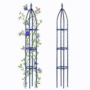 garden obelisk trellis for climbing plants outdoor indoor pot rustproof 67″ tall reinforced plant trellis – metal with plastic plant support rose trellis for climbing vine vegetable, blue, 1 pc