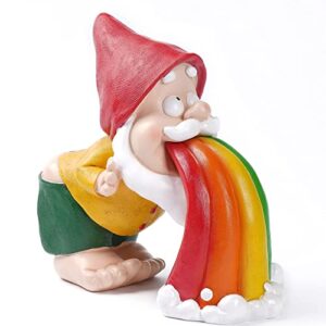 UDDDSR Garden Gnome Statue, Gnome are Throwing up Rainbow in Your Garden, Funny Gnome Figurine with Solar Running Led for Patio Yard Art Decoration, Outdoor Lawn Ornaments, Garden Gift