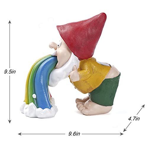 UDDDSR Garden Gnome Statue, Gnome are Throwing up Rainbow in Your Garden, Funny Gnome Figurine with Solar Running Led for Patio Yard Art Decoration, Outdoor Lawn Ornaments, Garden Gift