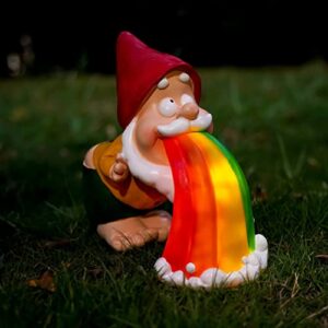 UDDDSR Garden Gnome Statue, Gnome are Throwing up Rainbow in Your Garden, Funny Gnome Figurine with Solar Running Led for Patio Yard Art Decoration, Outdoor Lawn Ornaments, Garden Gift