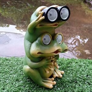 juliahestia garden decor frog outdoor statue – solar figurines funny cute animal sculptures porch outside decorations for yard lawn patio ornaments waterproof gifts