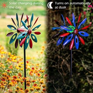 Solar Wind Spinner Solstice 75in Multi-Color Seasonal LED Lighting Solar Powered Glass Ball with Kinetic Wind Spinner Dual Direction for Patio Lawn & Garden, Easy to Assemble and LED Color Changing