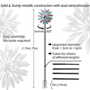 Solar Wind Spinner Solstice 75in Multi-Color Seasonal LED Lighting Solar Powered Glass Ball with Kinetic Wind Spinner Dual Direction for Patio Lawn & Garden, Easy to Assemble and LED Color Changing