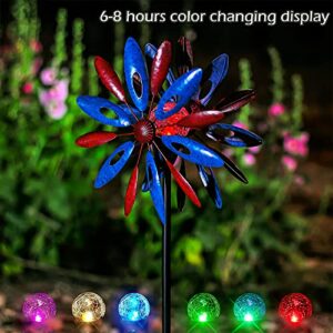 Solar Wind Spinner Solstice 75in Multi-Color Seasonal LED Lighting Solar Powered Glass Ball with Kinetic Wind Spinner Dual Direction for Patio Lawn & Garden, Easy to Assemble and LED Color Changing