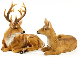 jhvyf adorable deer statue decor for garden yard buck & doe lying outdoor sculptures for home decor 312-313