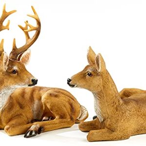 JHVYF Adorable Deer Statue Decor for Garden Yard Buck & Doe Lying Outdoor Sculptures for Home Decor 312-313