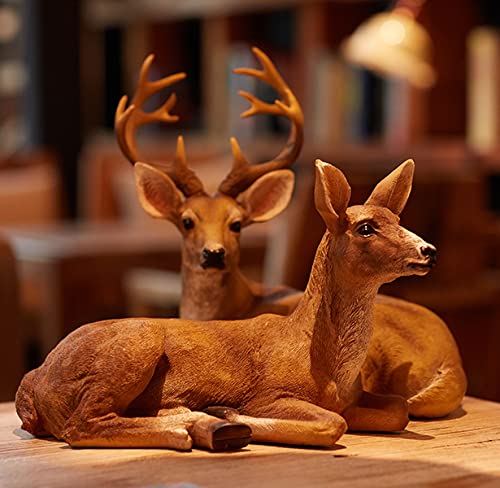 JHVYF Adorable Deer Statue Decor for Garden Yard Buck & Doe Lying Outdoor Sculptures for Home Decor 312-313