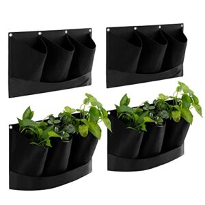 navaris hanging outdoor planters – pack of 4 plant hangers for balcony deck patio porch railing garden plants herbs flowers – 3 pocket felt planters