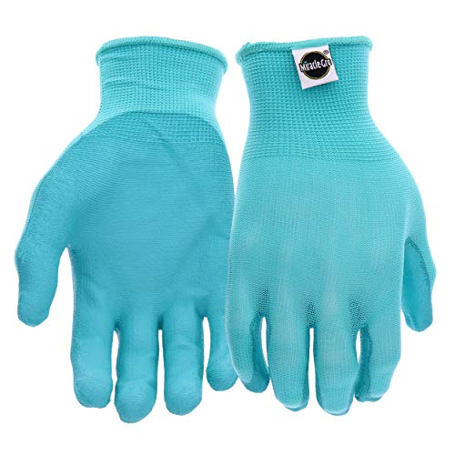 Miracle-Gro MG37164 Stretch Knit Gardening Gloves - Aqua Blue, Medium/Large, PU Work Gloves with Nylon Shell, Water Resistant