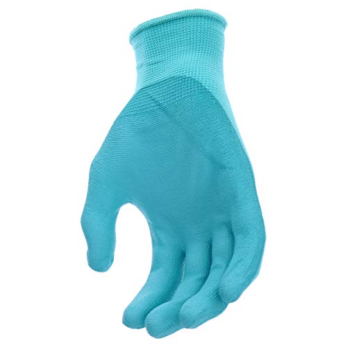 Miracle-Gro MG37164 Stretch Knit Gardening Gloves - Aqua Blue, Medium/Large, PU Work Gloves with Nylon Shell, Water Resistant