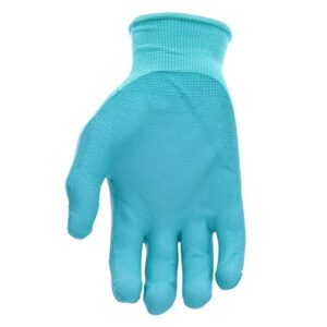 Miracle-Gro MG37164 Stretch Knit Gardening Gloves - Aqua Blue, Medium/Large, PU Work Gloves with Nylon Shell, Water Resistant