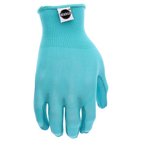 Miracle-Gro MG37164 Stretch Knit Gardening Gloves - Aqua Blue, Medium/Large, PU Work Gloves with Nylon Shell, Water Resistant