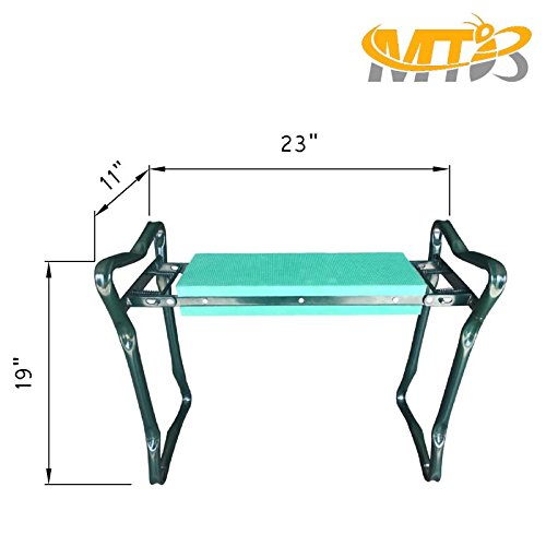 MTB Heavy Duty Folding Garden Kneeler and Seat for Weeding and Portable Garden Stool Seat with Bonus Tool Pouch, EVA Kneeling Pad