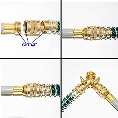 tiandao qin Garden Hose Extension Adapter 3/4" Brass Hose Spring Flexible Hose Protector,Garden Hose Extender Hose Protector 4PC with 8 Washer for Winterize RV Motorhome Boat Camper Travel Trailer