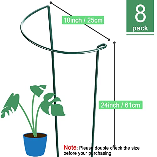 HiGift 8 Pack Plant Support Stakes, 10" Wide x 24" High Half Round Metal Garden Plant Stake Peony Plant Support Cage, Green Plant Support Ring Border for Tomato,Hydrangea,Flower Indoor Outdoor