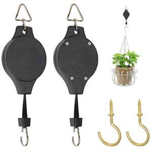 ahier retractable plant hanger, 2pcs adjustable plant pulley hanger hanging planters flower basket hook hanger with 2pcs metal ceiling plant hooks for garden birds feeder